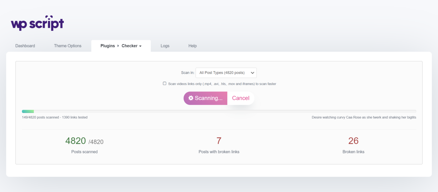 WPS Checker - WP-Script WordPress Plugin